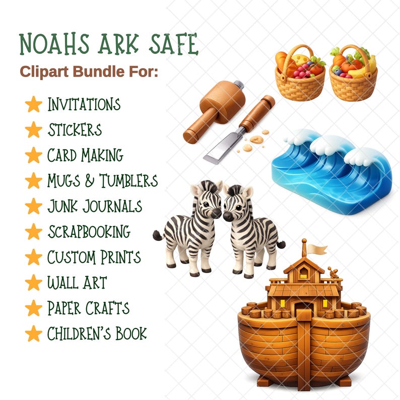 Noah's Ark 3D Clipart Bundle | 60 PNG Bible Story Animals, Ark, Rain ...