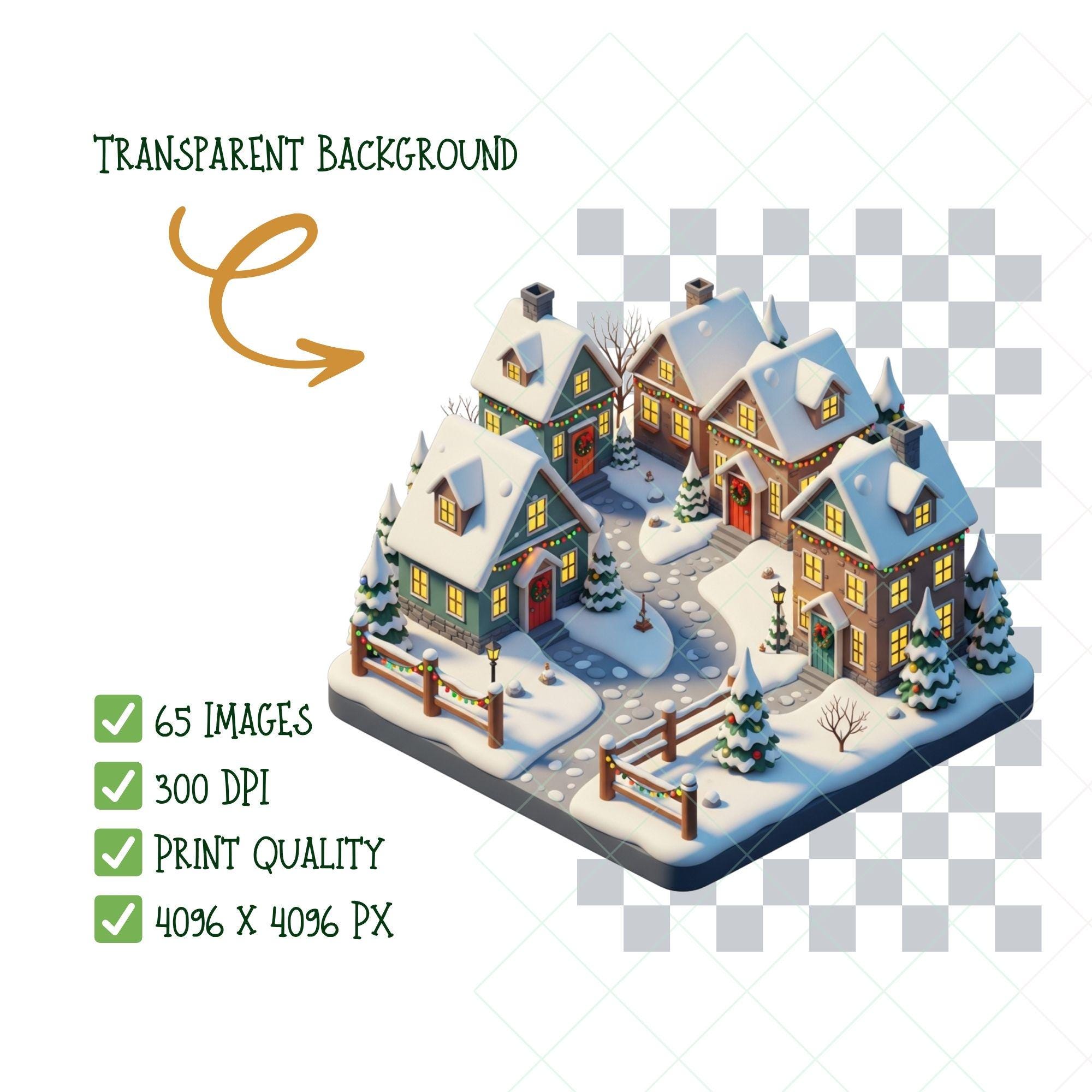 Winter Village Clipart – 52 Christmas Town PNG Graphics (digital ...