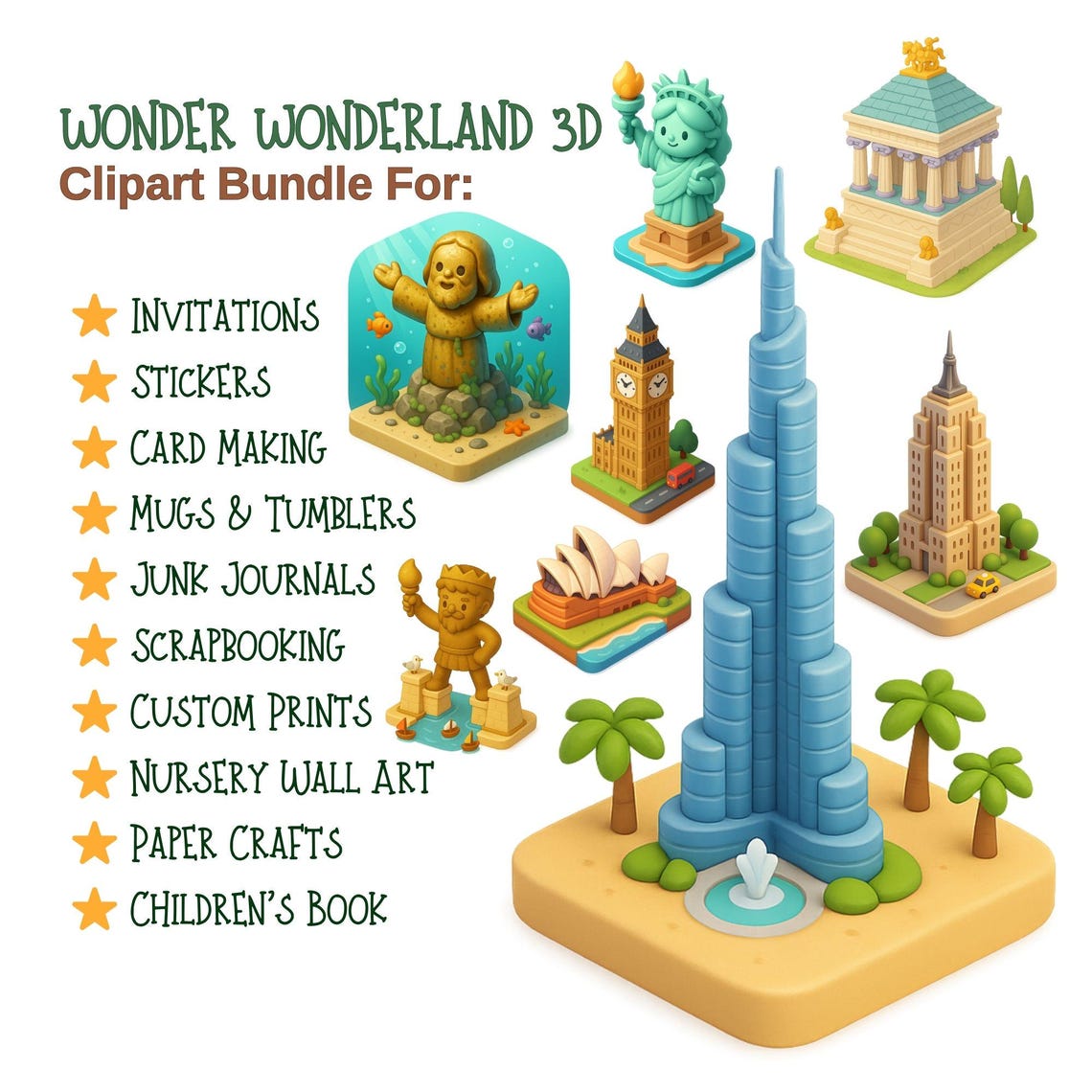World Landmarks 3D Clipart: 50 PNG Travel Icons (digital Download) - Etsy