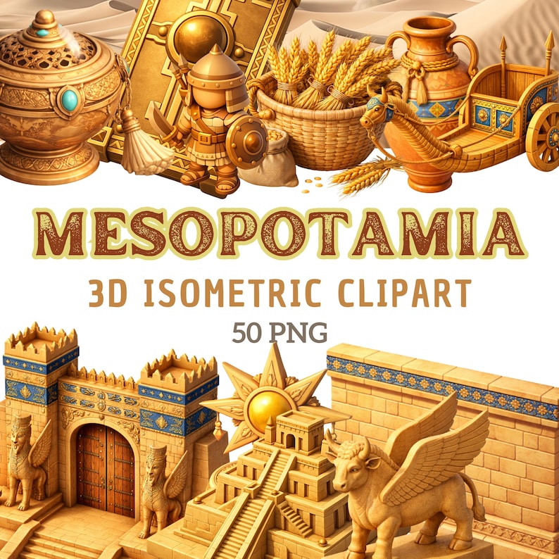 Mesopotamia Clipart Set – 50 PNG 3D Isometric Ancient History Graphics ...