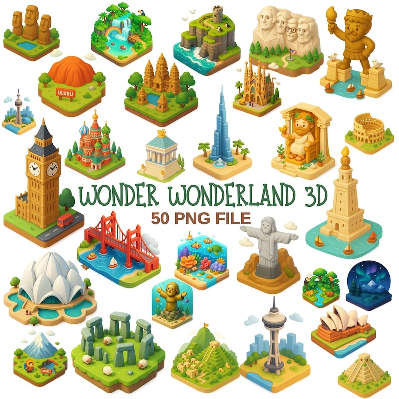 World Landmarks 3D Clipart: 50 PNG Travel Icons (digital Download) - Etsy