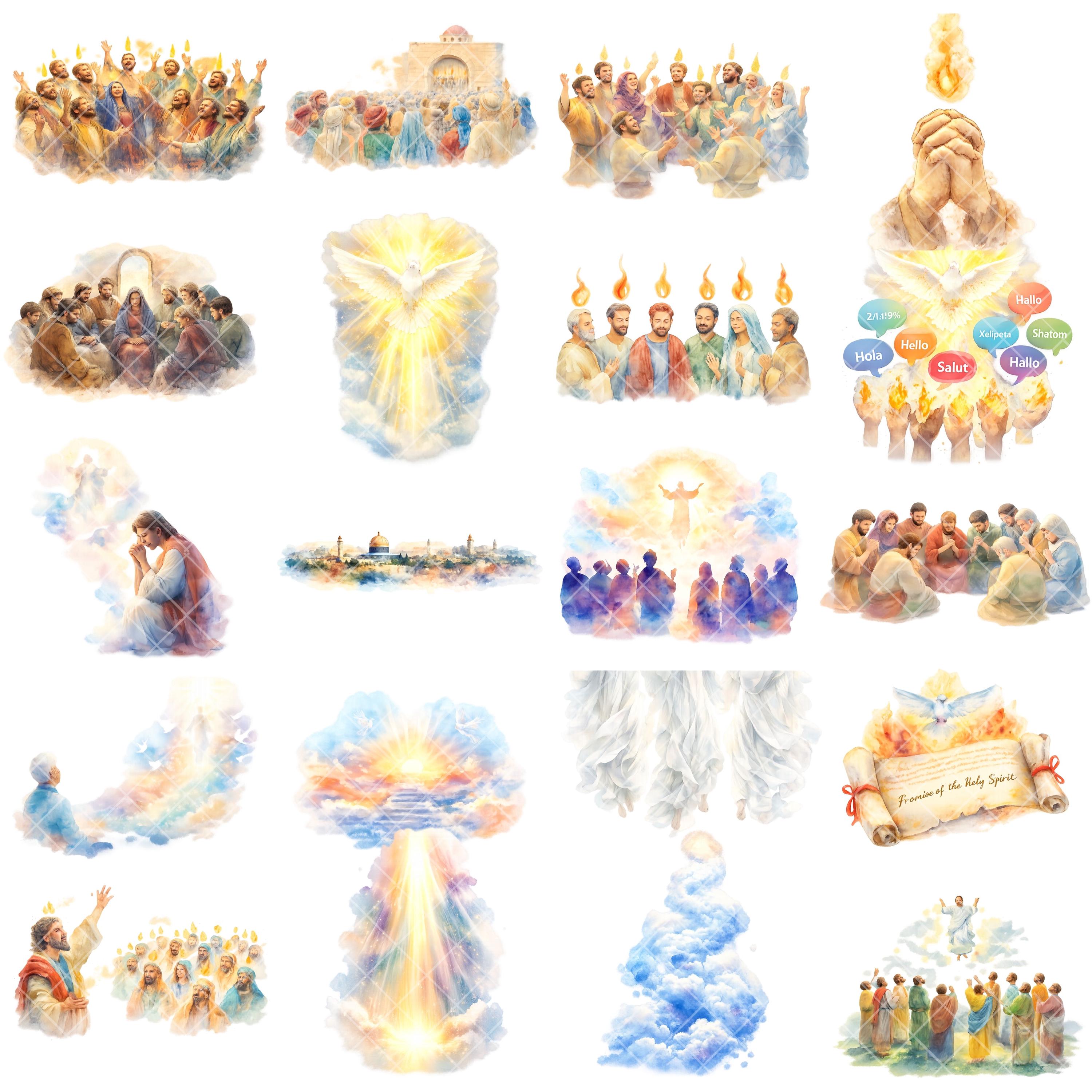 Ascension and Pentecost Watercolor Clipart Bundle 50 PNG Christian ...