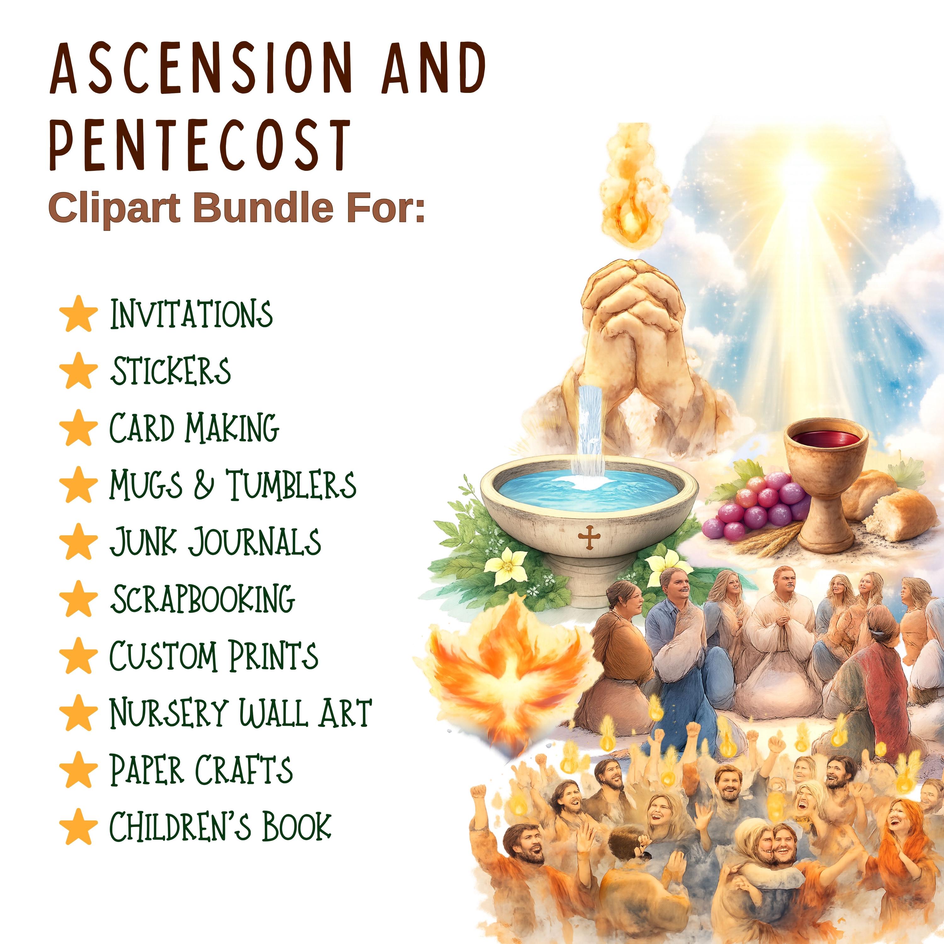 Ascension and Pentecost Watercolor Clipart Bundle 50 PNG Christian ...