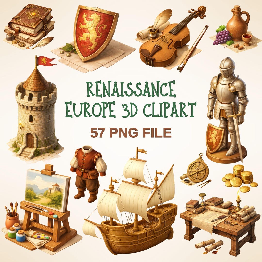 Renaissance Europe 3D Clipart Bundle | 57 PNG Files for Historical ...