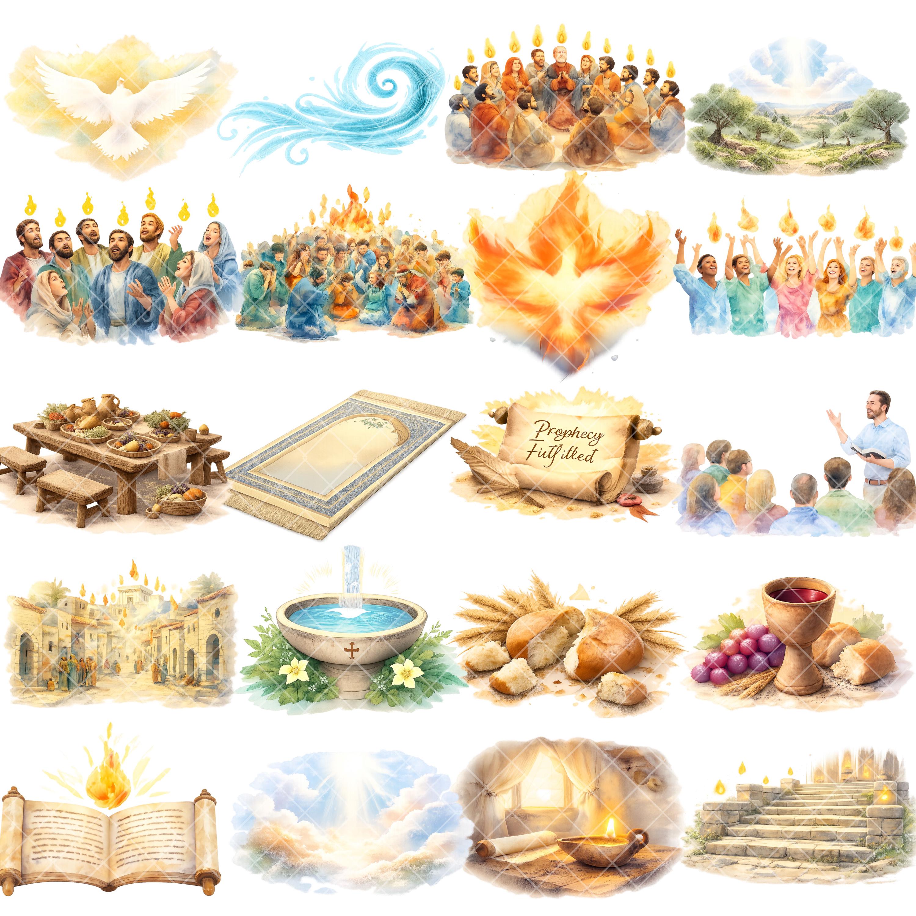 Ascension and Pentecost Watercolor Clipart Bundle 50 PNG Christian ...