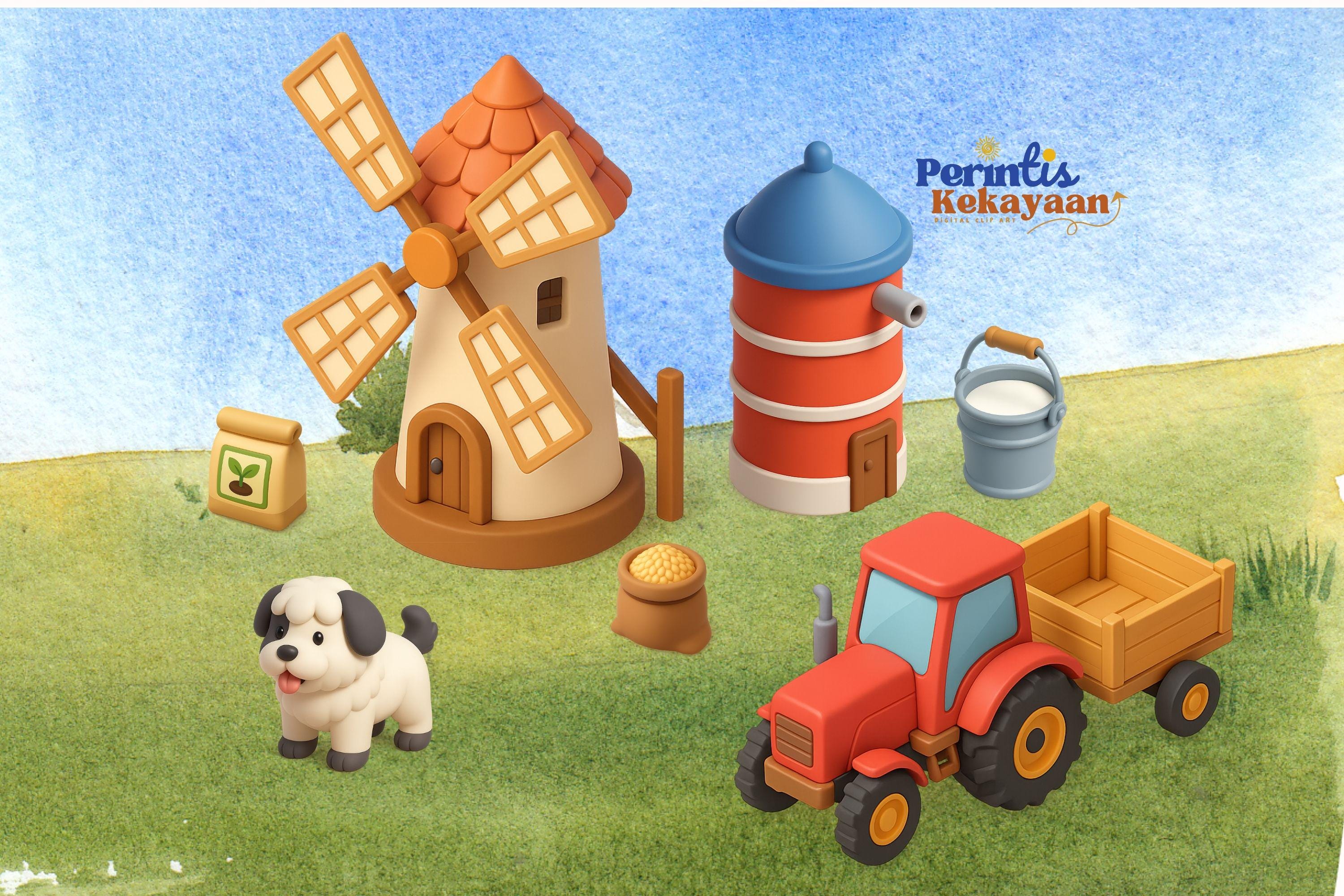 Farm Animal Clipart: 3D Isometric PNG Stickers (50 Items) - Etsy