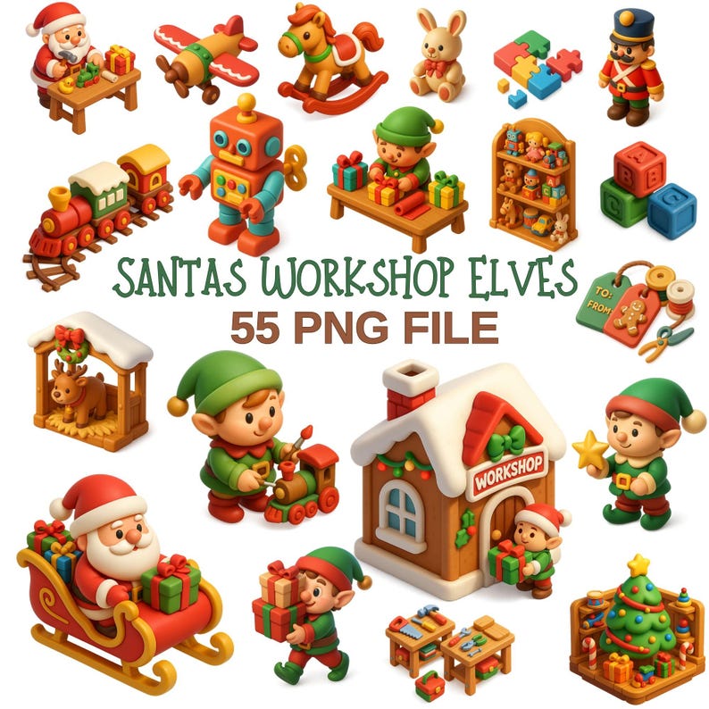 Santa's Workshop 3D Clipart | Elf & Toy PNG Set - Etsy