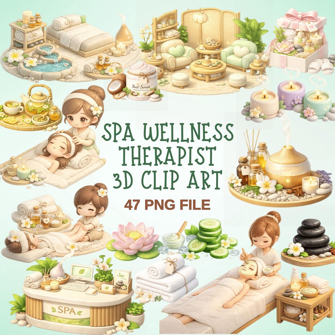 Spa Wellness 3D Clipart | 47 PNG Massage Therapist & Relaxation Decor ...