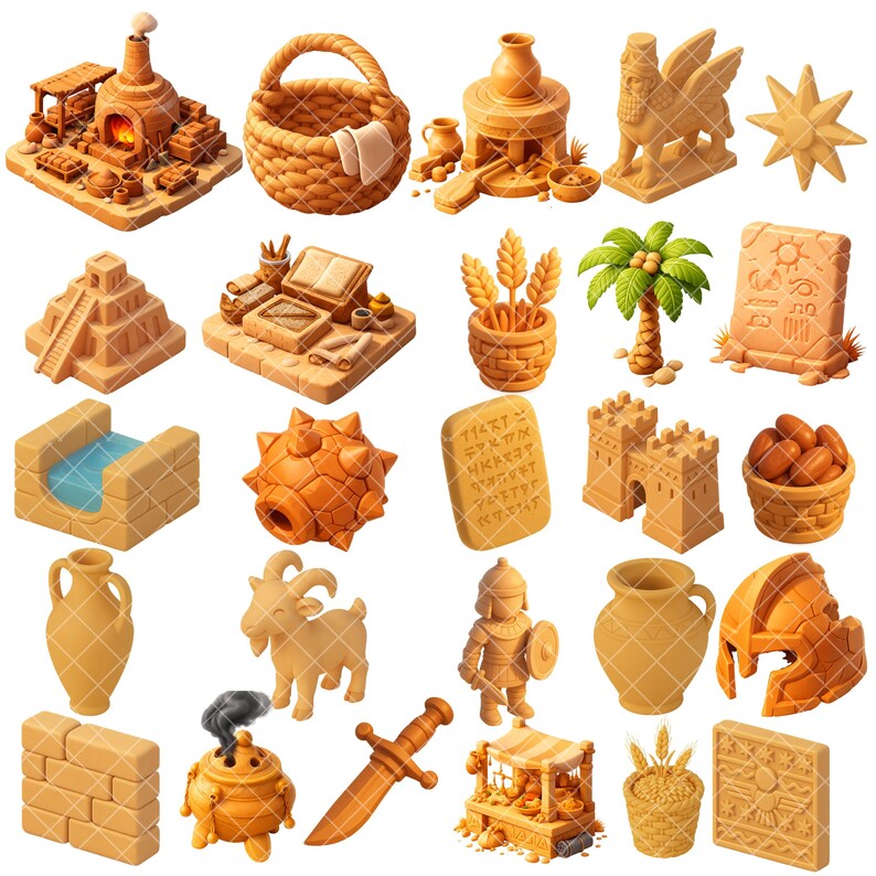 Mesopotamia 3D Clipart Bundle - 55 Ancient PNG Files for History ...