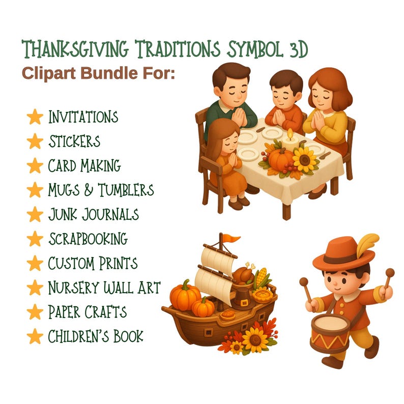 Thanksgiving Clipart: 3D Harvest Symbols PNG Bundle (50 Files) - Etsy