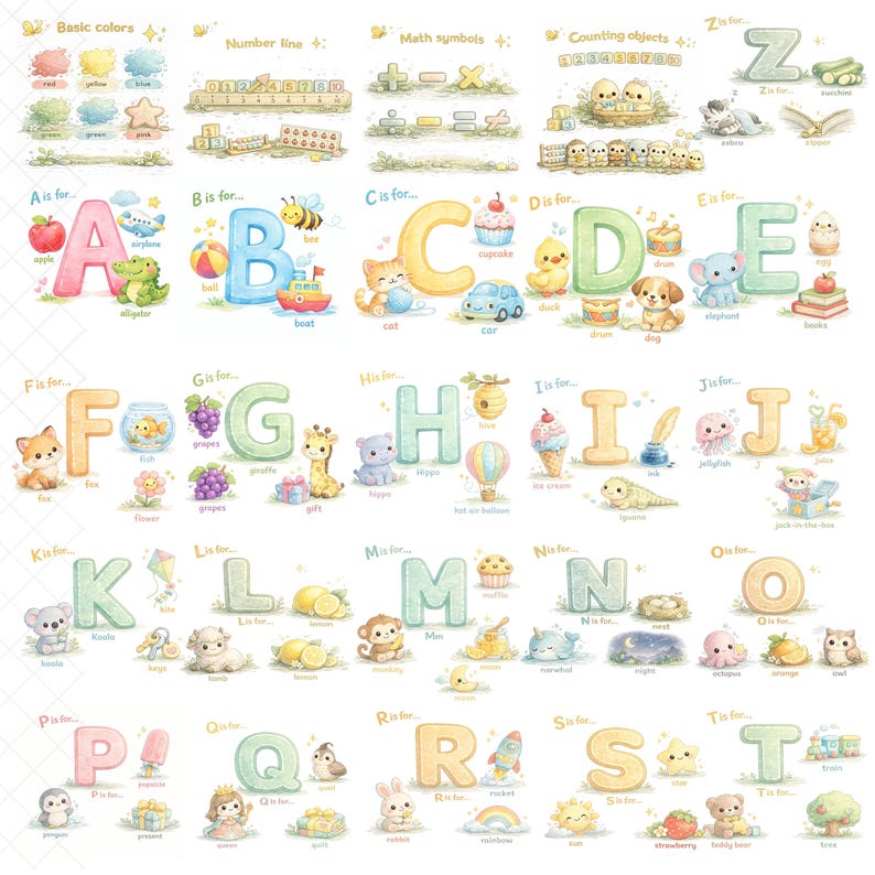 ABC Numbers Learning Clipart - 56 PNG Educational Letters and Counting ...