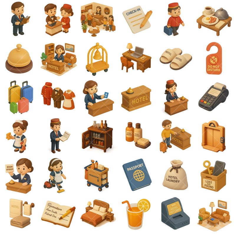 Hotel Staff PNG Clipart Set – 48 Receptionist and Hospitality Graphics ...