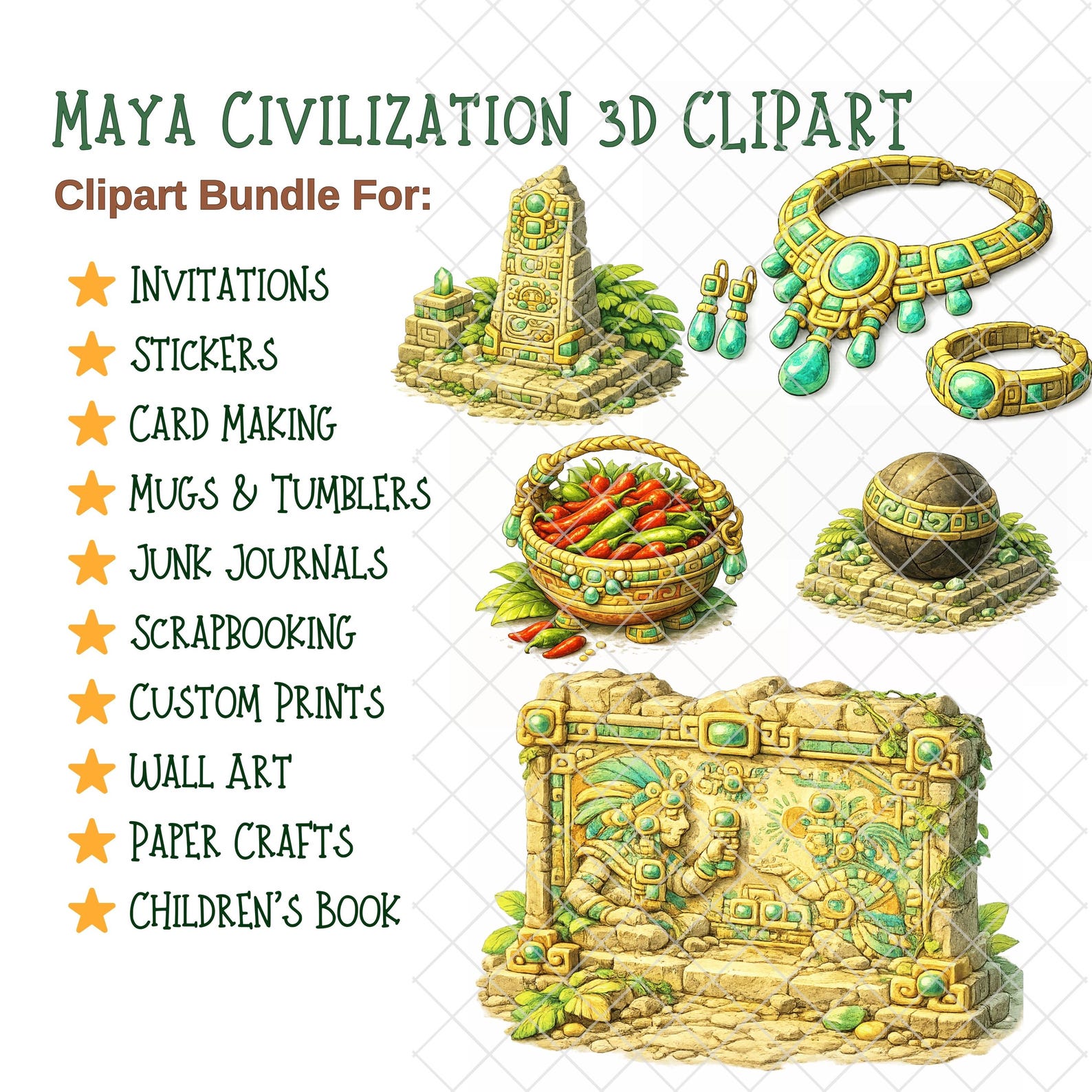 Maya Civilization 3D Clipart Bundle | Ancient Mayan History PNG Set for ...