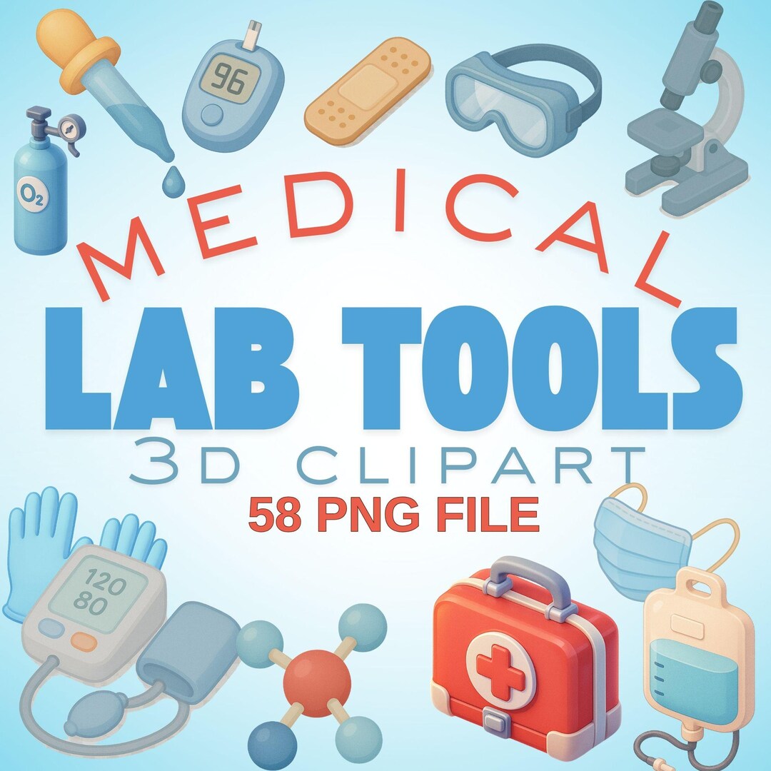 58 Medical Lab Tools PNG | 3D Hospital Clipart Set for Doctors, Science ...