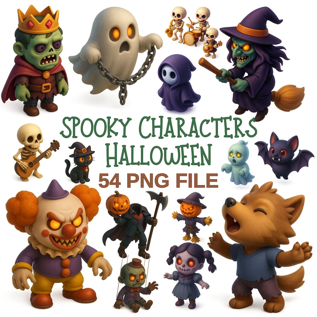 Halloween Clipart: Spooky Characters, Witches, Ghosts (54 PNG Files) - Etsy