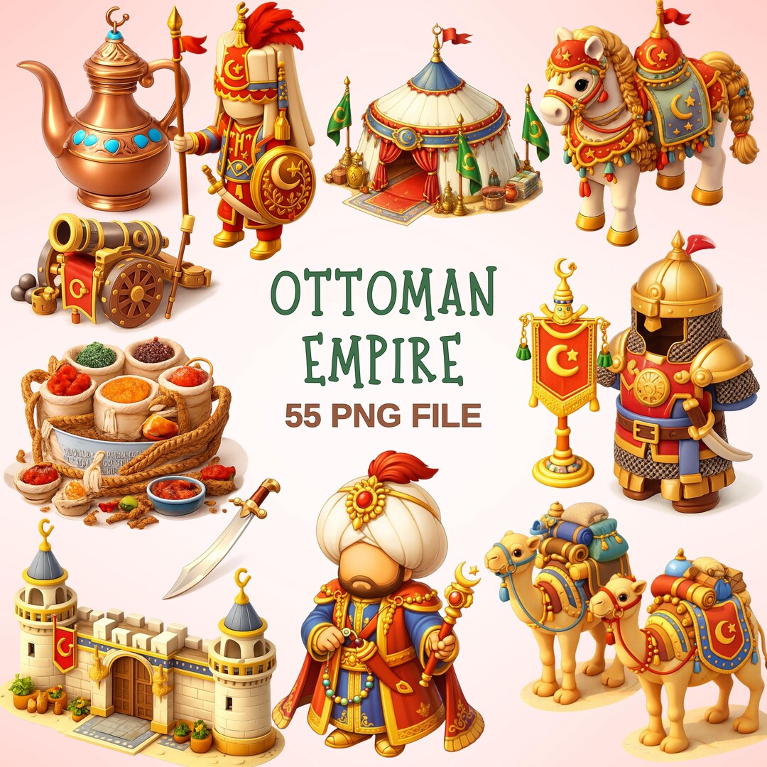 Ottoman Empire Clipart Bundle | 55 PNG Turkish Warrior, Sultan, Castle ...