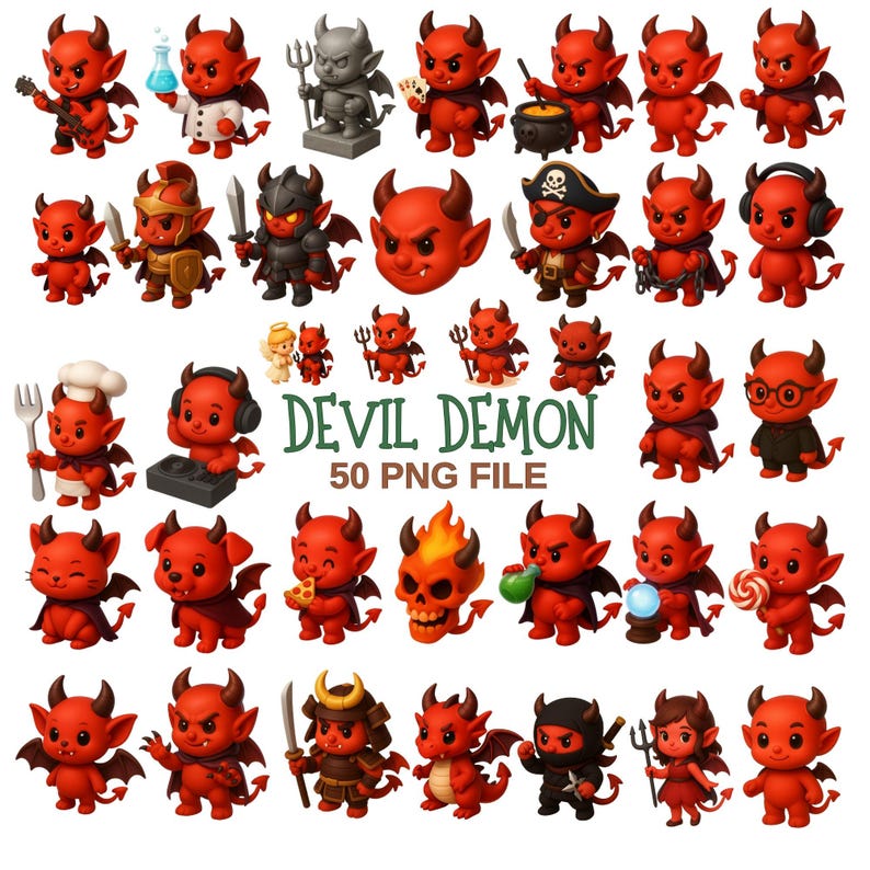 Devil Clipart | 3D Demon PNG Bundle, Kawaii Art (digital Download ...
