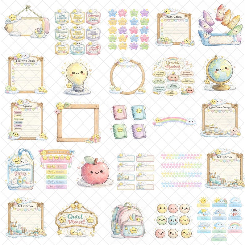 Kawaii Classroom Decor Clipart – 3D School Elements, Teacher Printables ...