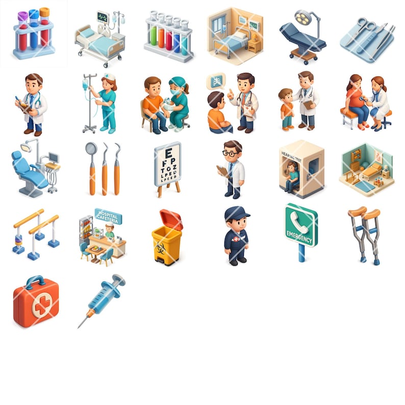 Medical Clipart Set | 3D Doctor, Nurse, Hospital PNG Icons (62 Files ...