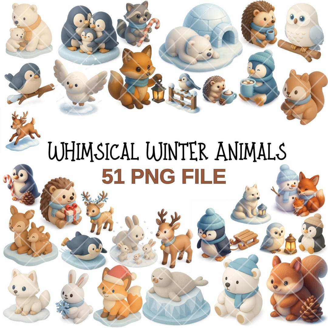 Winter Animals PNG Clipart Bundle – 51 Woodland & Arctic Illustrations ...