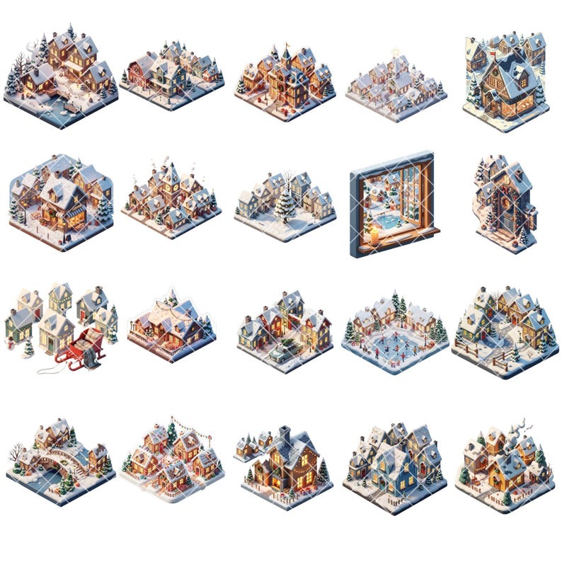 Winter Village Clipart – 52 Christmas Town PNG Graphics (digital ...