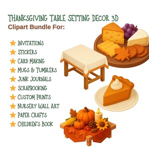 Thanksgiving Table Decor 3D Clipart: Fall Feast PNG Bundle (50 Files ...