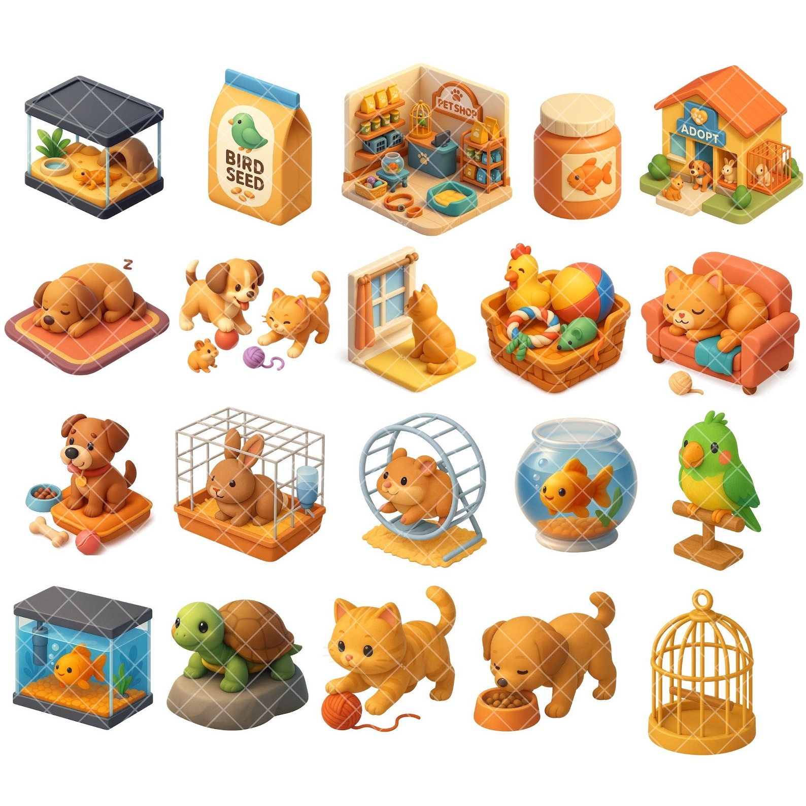 Pet Care Clipart – 3D Animal Graphics, Vet & Grooming PNG Files ...