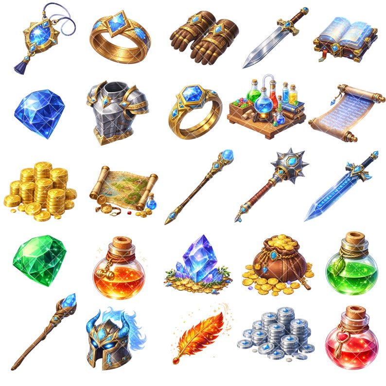 RPG Game Assets Clipart | 3D Isometric Fantasy Items (PNG Digital ...