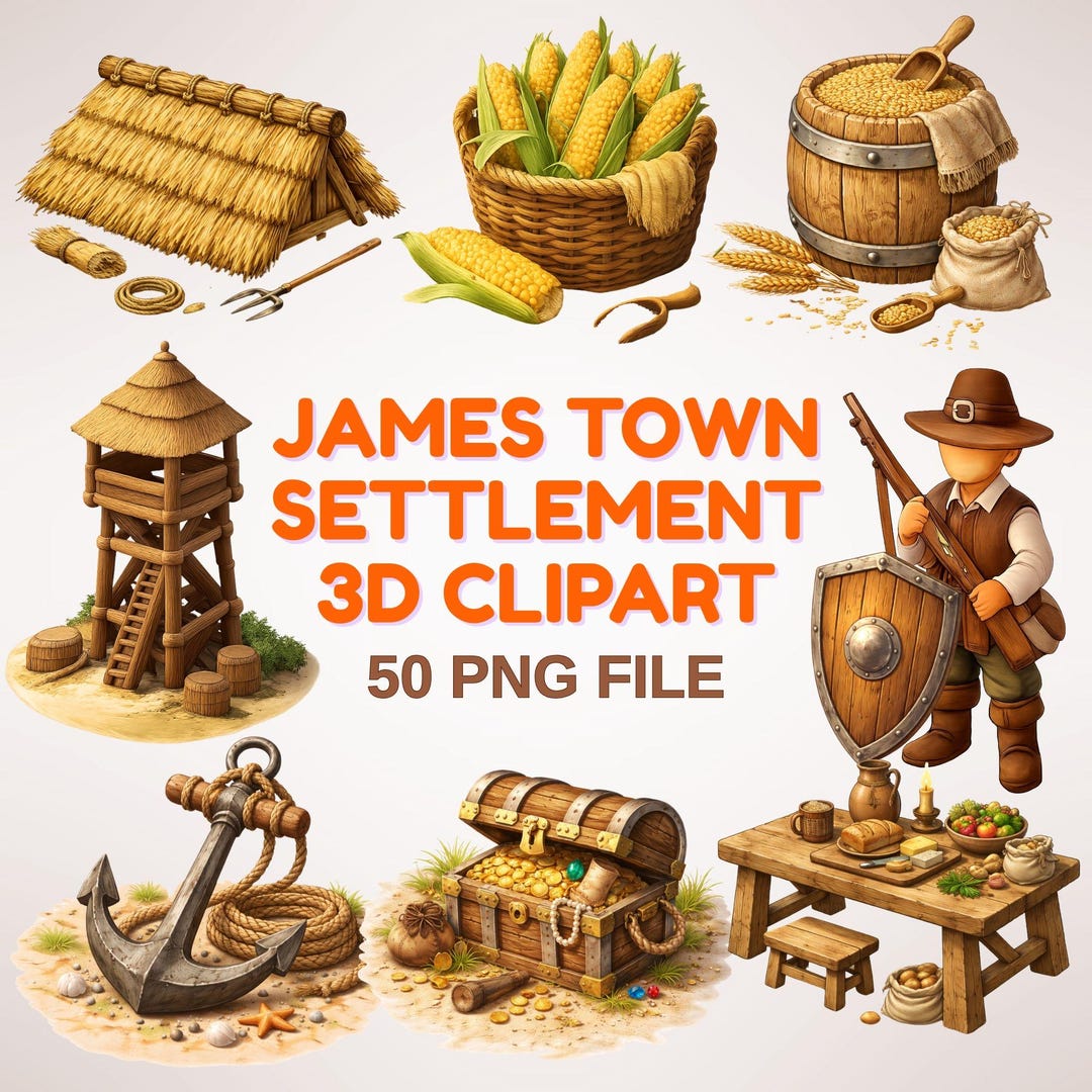 Jamestown Settlement 3D Clipart | Colonial America PNG (50 Files) - Etsy