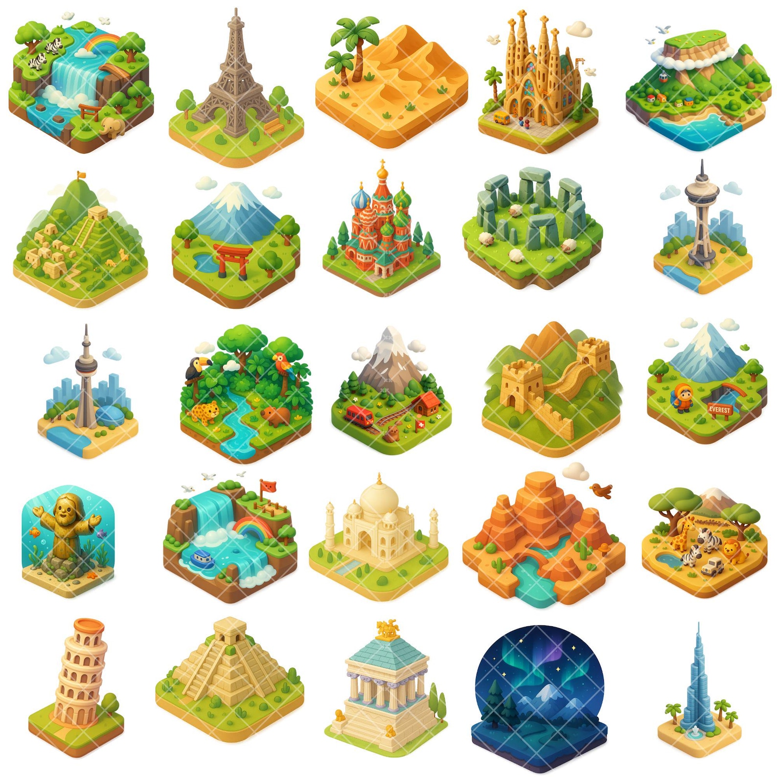 World Landmarks 3D Clipart: 50 PNG Travel Icons (digital Download) - Etsy