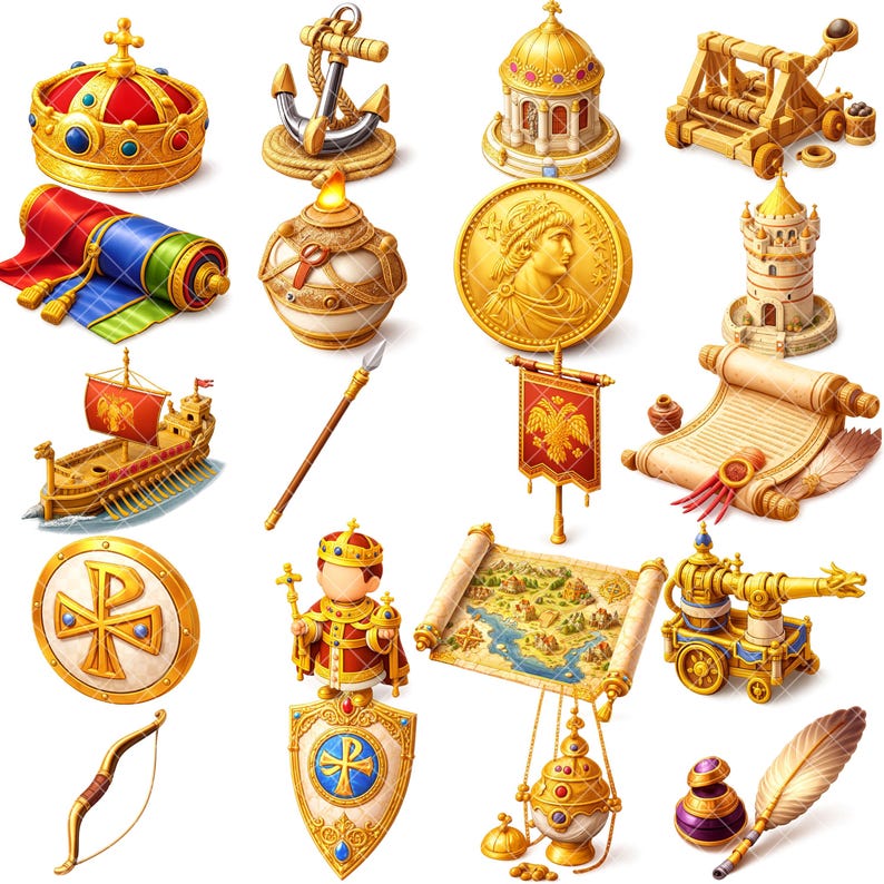 Byzantine 3D Isometric Clipart Bundle 50 PNG Medieval Empire Christian ...