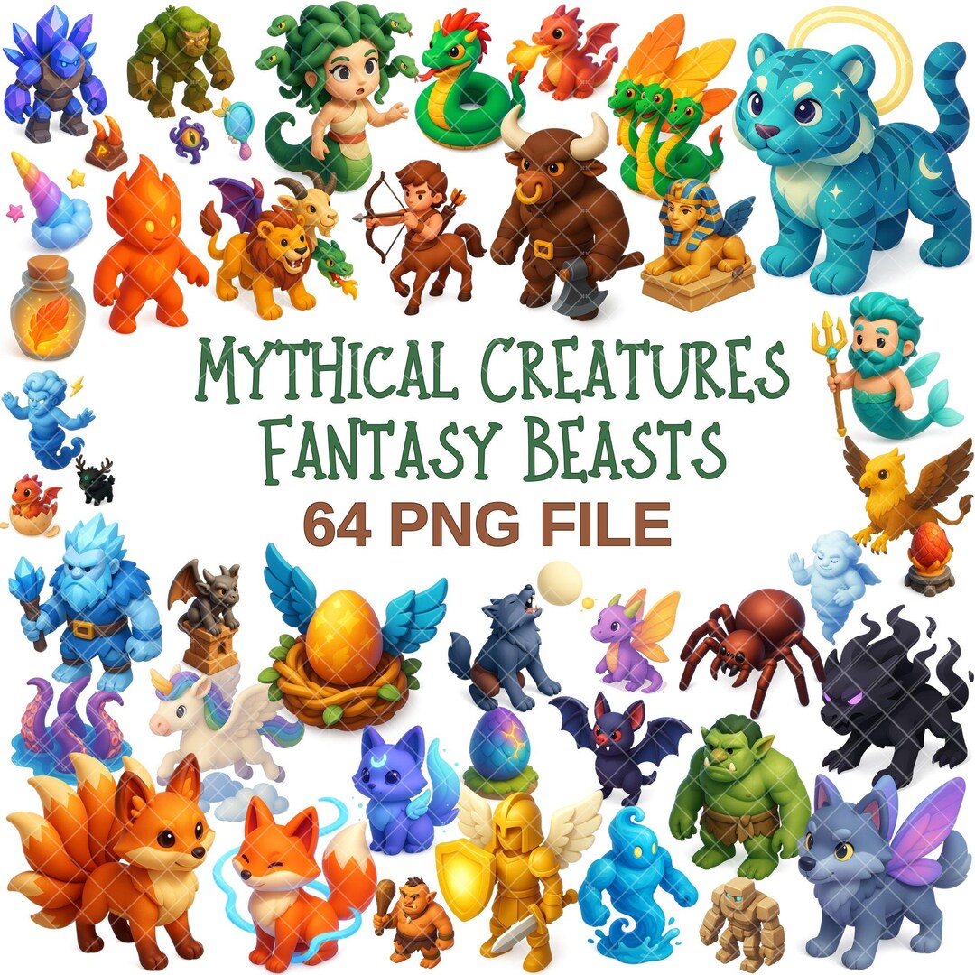 Mythical Creatures Clipart: Fantasy Beasts PNG Bundle (64 Files) - Etsy