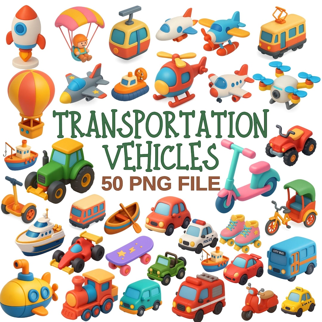 3D Isometric Transportation Clipart: Vehicle PNG Bundle (50 Items) - Etsy