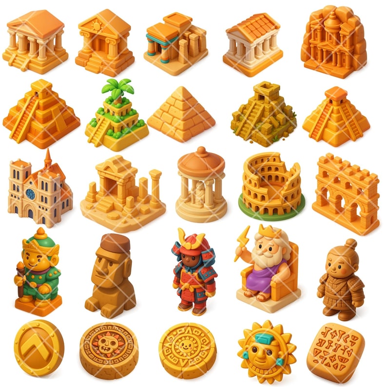 Ancient Civilizations Clipart | 3D History Landmarks, Egypt, Rome (PNG ...