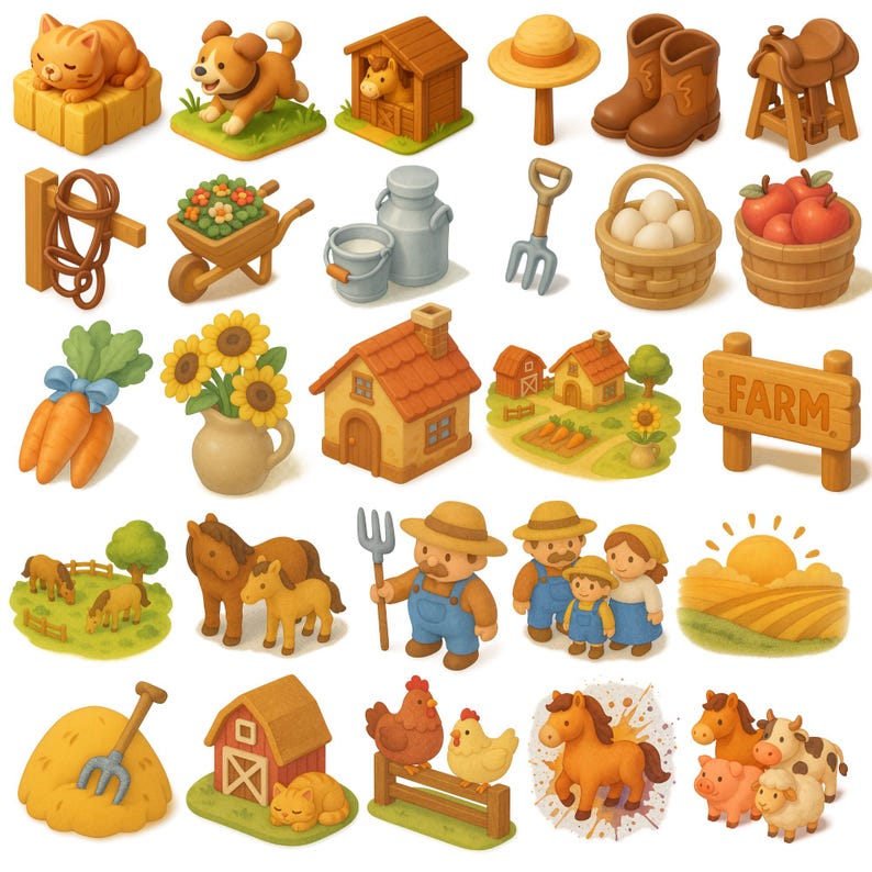 Horse Farm PNG Bundle | 54 Cute Farm Animal Clipart | Horses, Barn ...