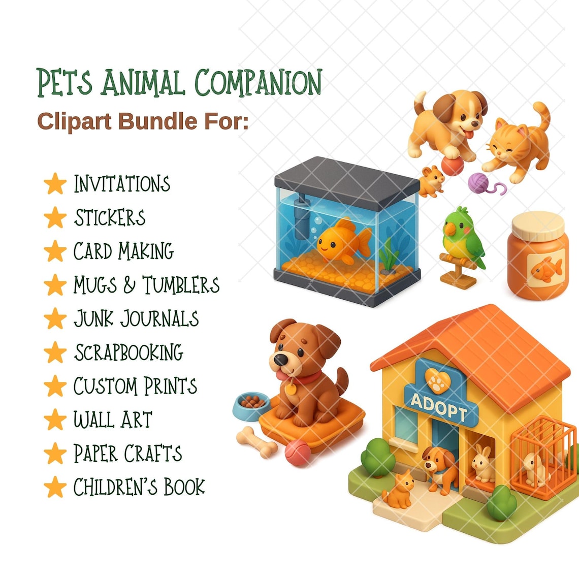 Pet Care Clipart – 3D Animal Graphics, Vet & Grooming PNG Files ...