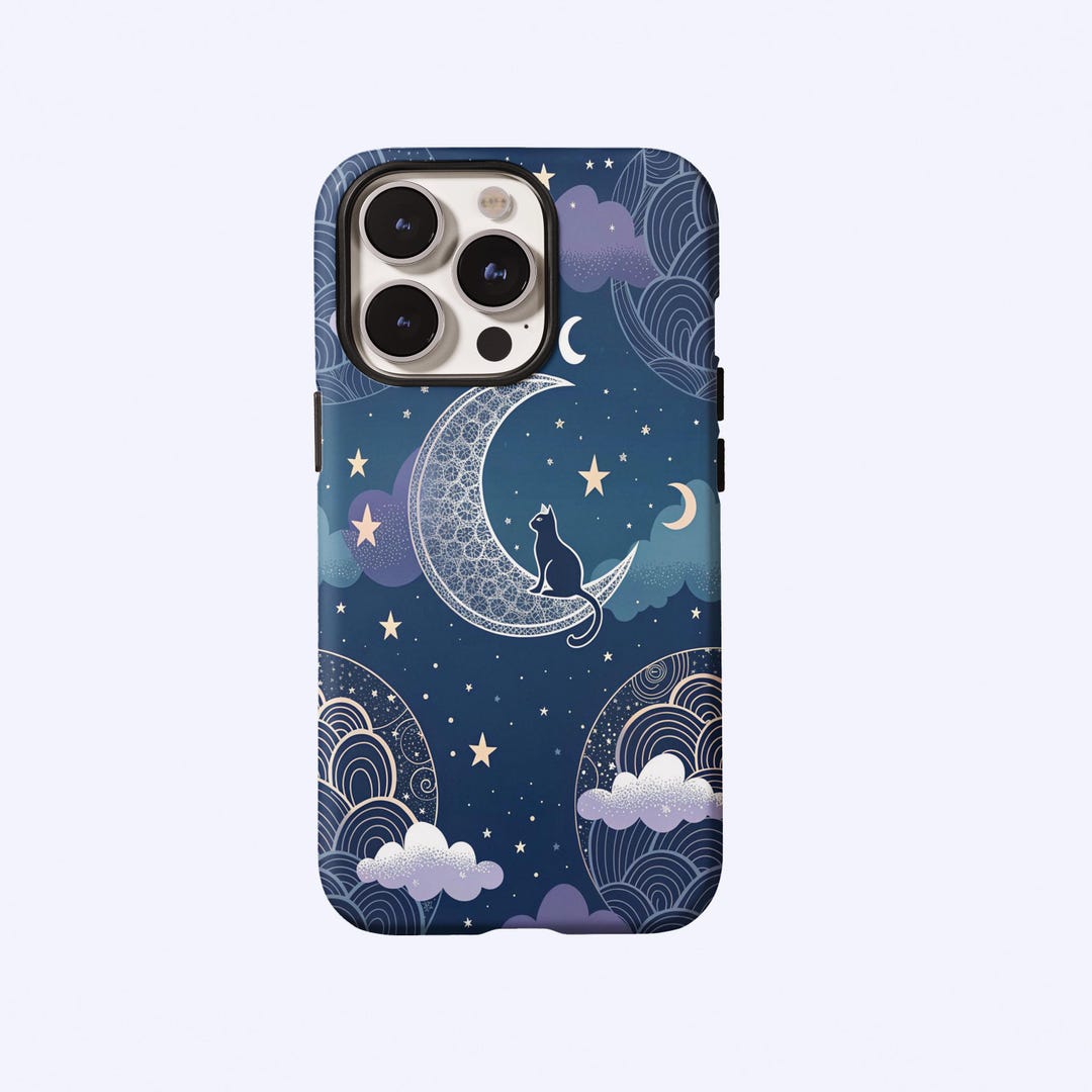 Dreamy Night Sky Healing Illustrations Phone Case,crescent Moon,black ...