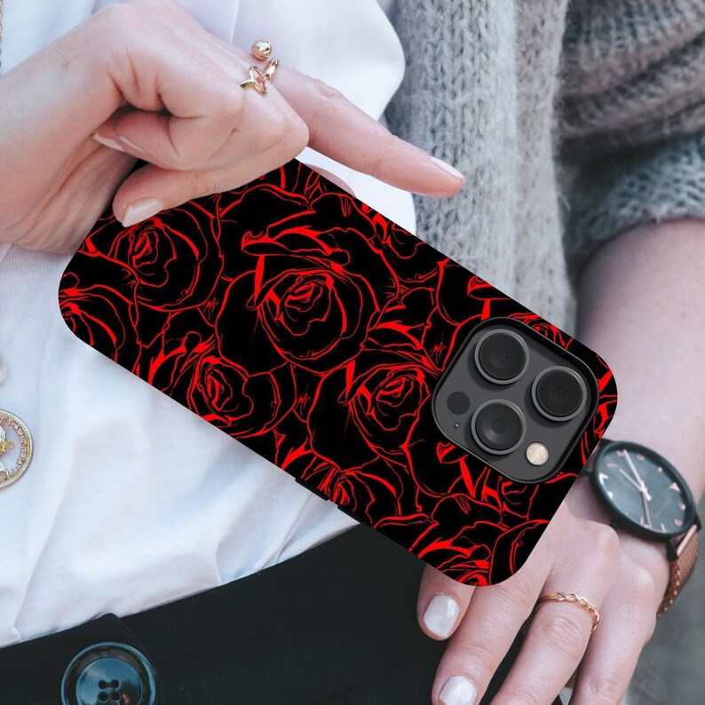 Black‑red Line Art Rose Phone Case,mysterious Romantic Gothic Floral ...