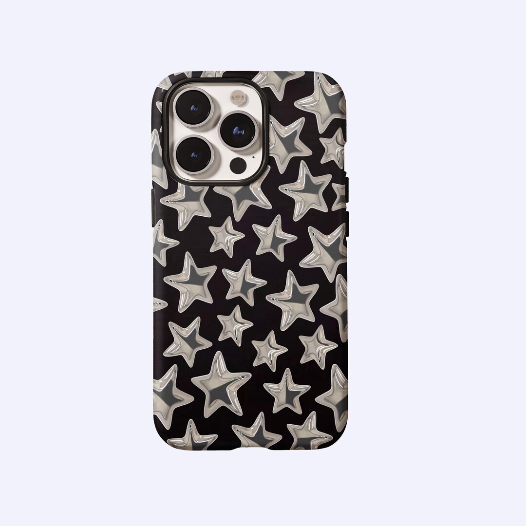 Metallic Silver Stars Phone Case,retro Stars Y2K Shiny Galaxy Aesthetic ...