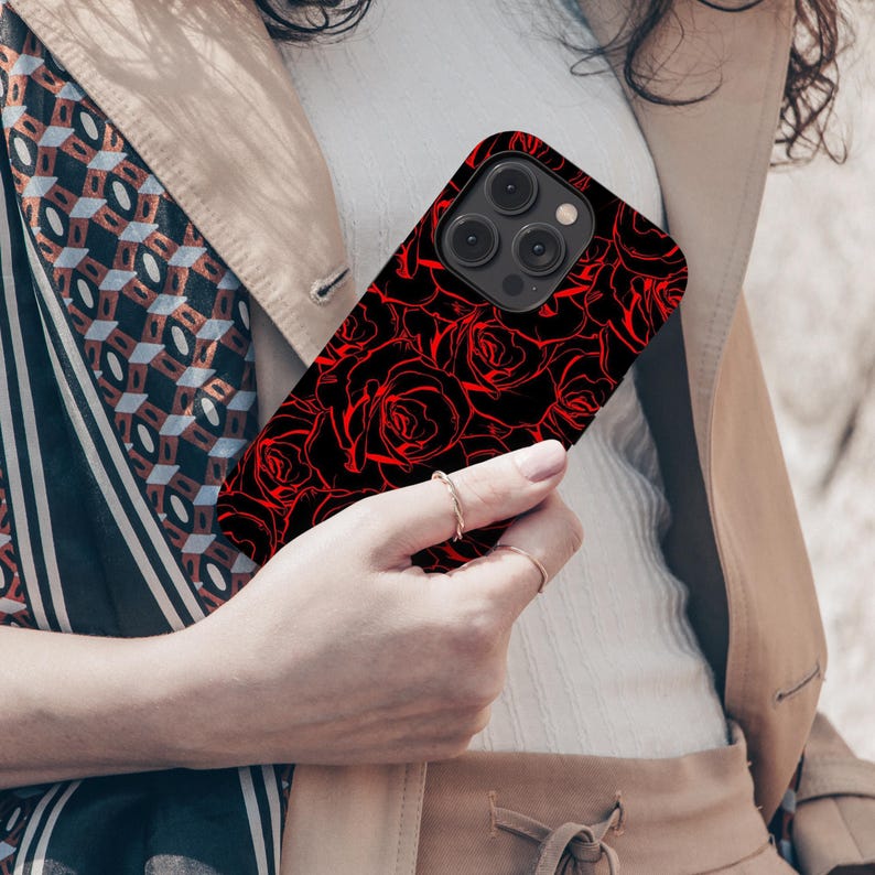 Black‑red Line Art Rose Phone Case,mysterious Romantic Gothic Floral ...
