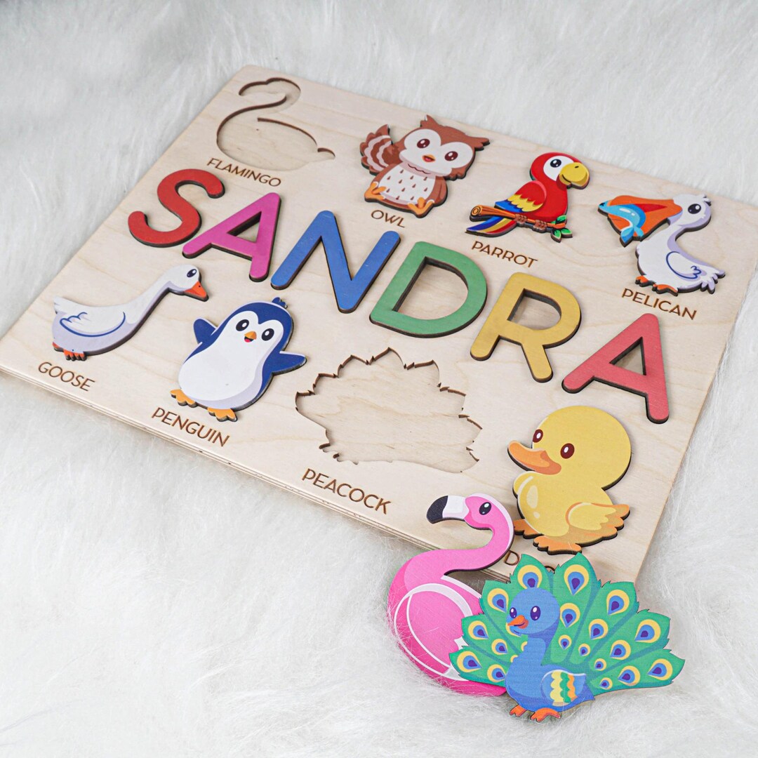 Personalized Name Puzzle With Animals, Name Puzzle Baby, Wooden Name ...