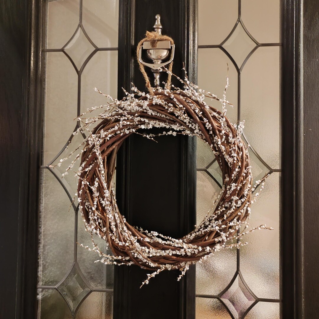 Frosted Willow Wreath | Chunky Door Hanging With Artificial White ...