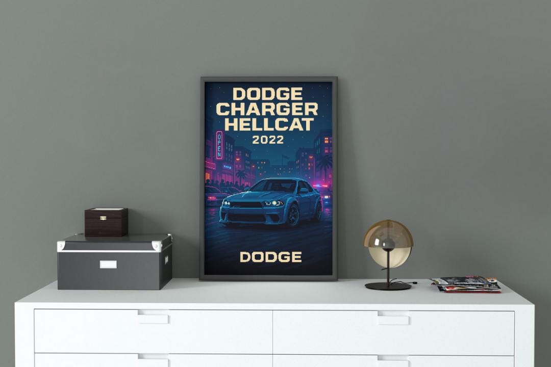 Dodge Charger Hellcat Pixel Art Poster 2022 American Muscle Car Retro ...