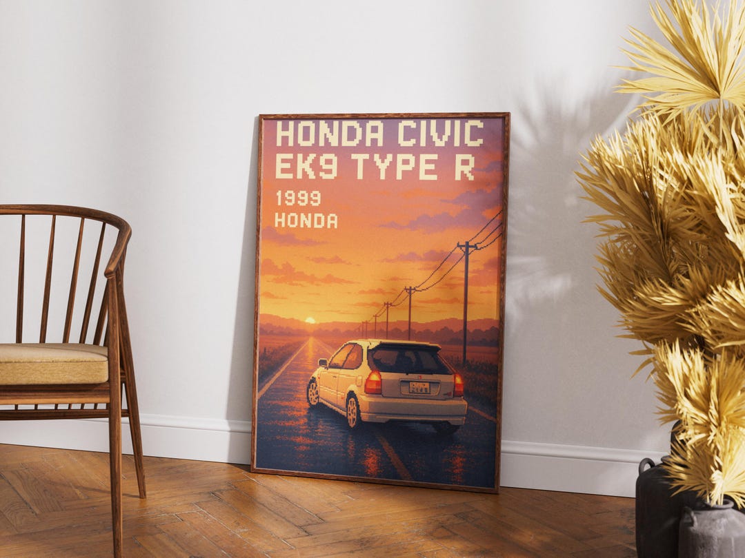 Honda Civic EK9 Type R Poster Pixel Art Print 1999 JDM Car Wall Decor ...