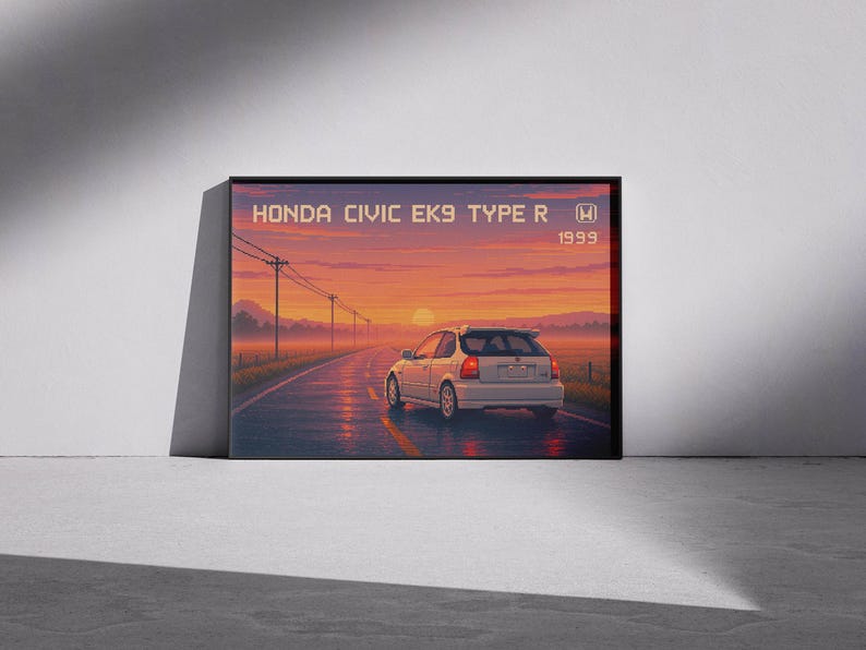 Honda Civic EK9 Type R Poster Pixel Art Print 1999 JDM Car Wall Decor ...