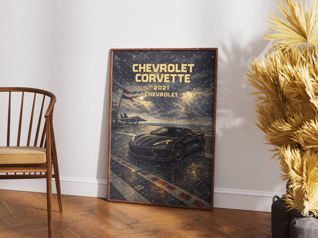 Chevrolet Corvette 2021 Pixel Art Poster, American Sports Car Wall Art ...