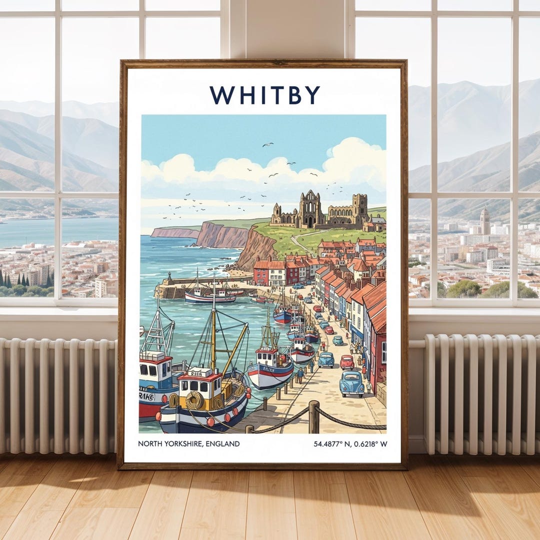 Whitby Abbey Vintage Travel Poster: Coastal Harbor Art Print - Etsy