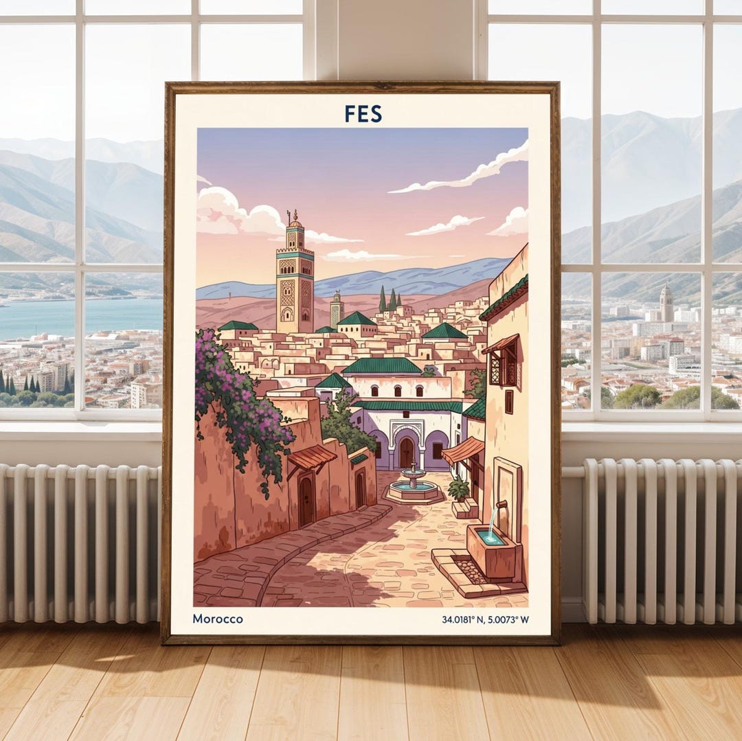 Morocco Art Print – Fes Street Scene, Mixed Media, Warm Tones - Etsy