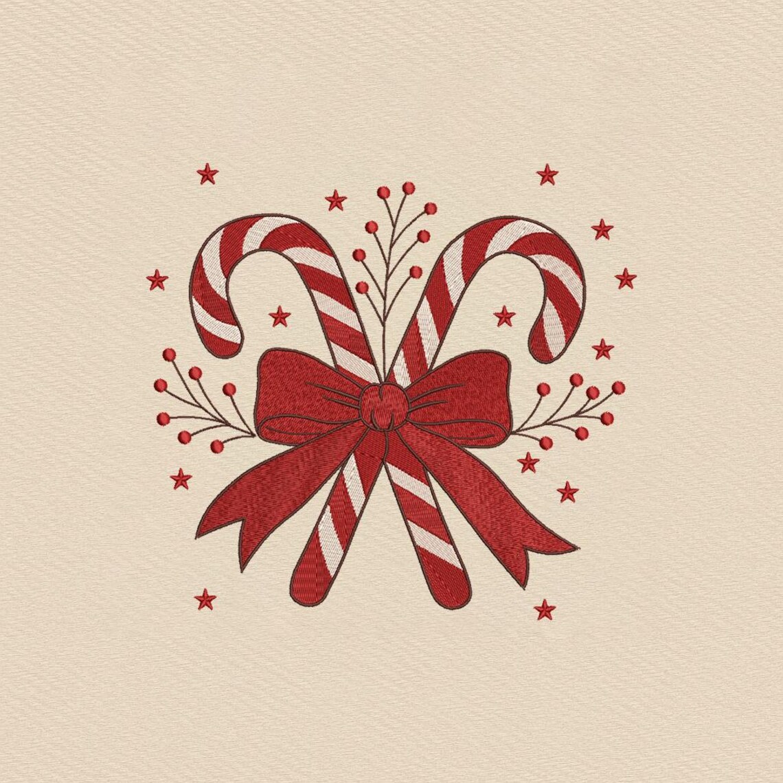 Candy Cane Bow Embroidery Design, Christmas Stitch Pattern, Festive Red ...