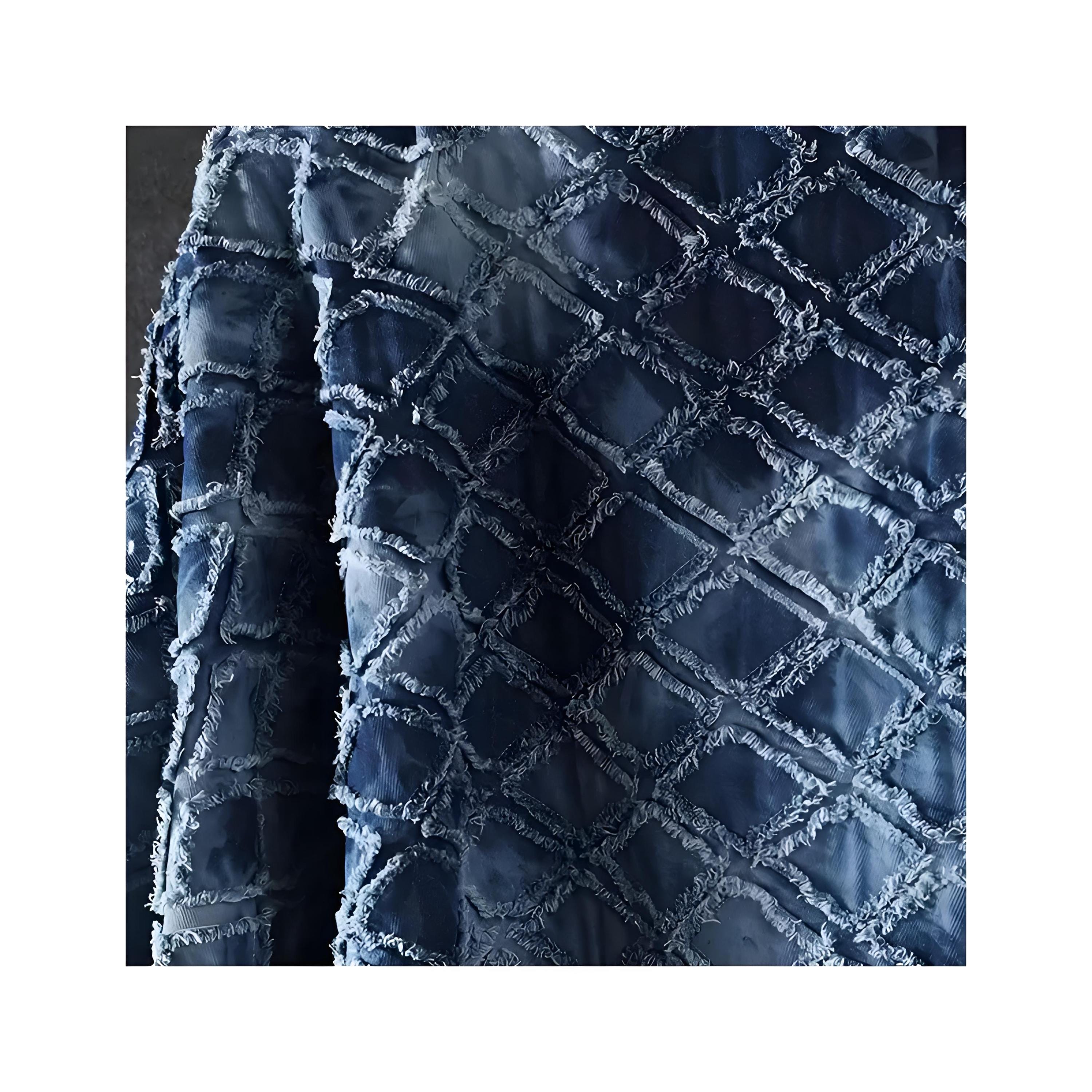 Shibori Denim Fabric - 3D Geometric Texture Washed Cotton for Avant ...